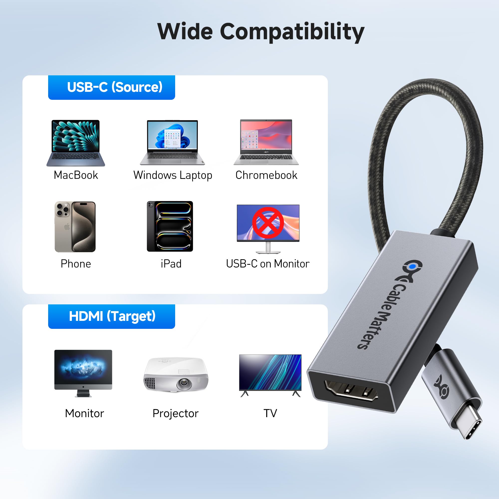 Cable Matters 48Gbps USB C to HDMI 2.1 Adapter, Supports 8K 60Hz / 4K 240Hz HDR, Thunderbolt 4 to HDMI 2.1, HDMI 2.1 to USB C Adapter, Compatible with Thunderbolt 5 - Max Resolution on Mac is 4K@60Hz