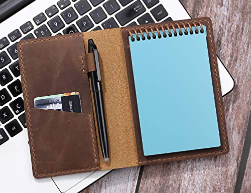 Leather Journal Cover for 3.5" x 5.5" Pocket Size Notebook With Pen Loop, Leather Cover Compatible with Rocketbook Notebook Mini Size - Brown
