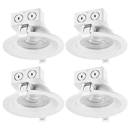 5" LED Integrated Ridged Spot Baffle Round Trim Recessed Lighting Kit 4-Pack, 9 Watts, Energy Star, CEC Title 24 Compliant, IC Rated, Dimmable, White, 5.25" Hole Size,91338