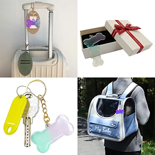 6 PCS Pet Tag Resin Molds, AFUNTA Dog Bone Shaped Tag Silicone Molds Photo Memorial Resin Molds Silicone with 10 Key Rings, for DIY Keychain Pet Tag Pendant Craft