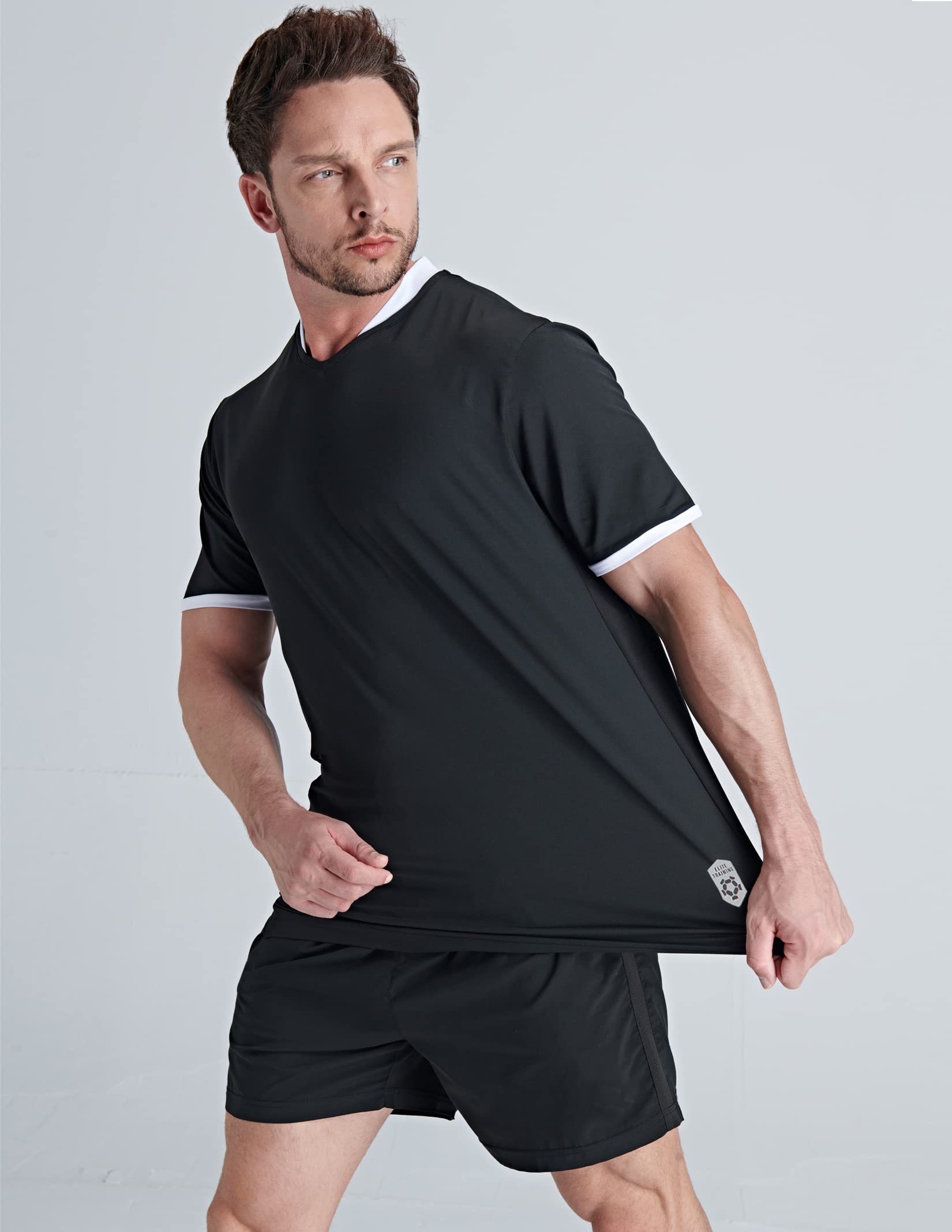 2 Pack Mens Soccer Shirts Sports Jersey Black/White Dry Fit Athletic Training Tees (Set 1, Medium)
