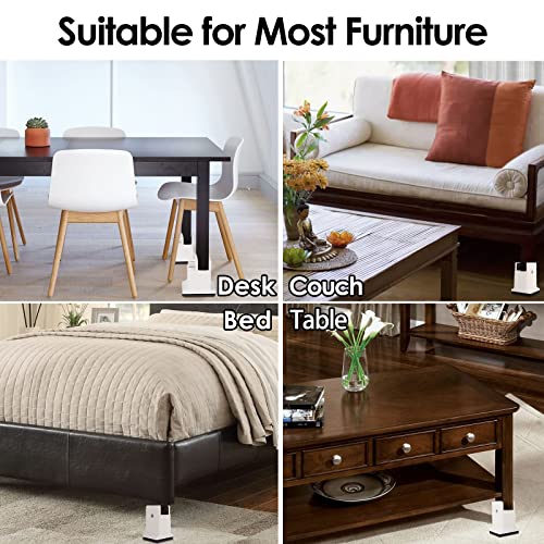 Affogato Bed Risers, Adjustable Furniture Risers with Screw Clamp, 4 Pack Heavy Duty Furniture Risers 3.4 Inch for Chairs, Desk, Cabinet, Sofa, Fit Leg Diameters 0-1.4”, Support Up to 5000lbs (White)