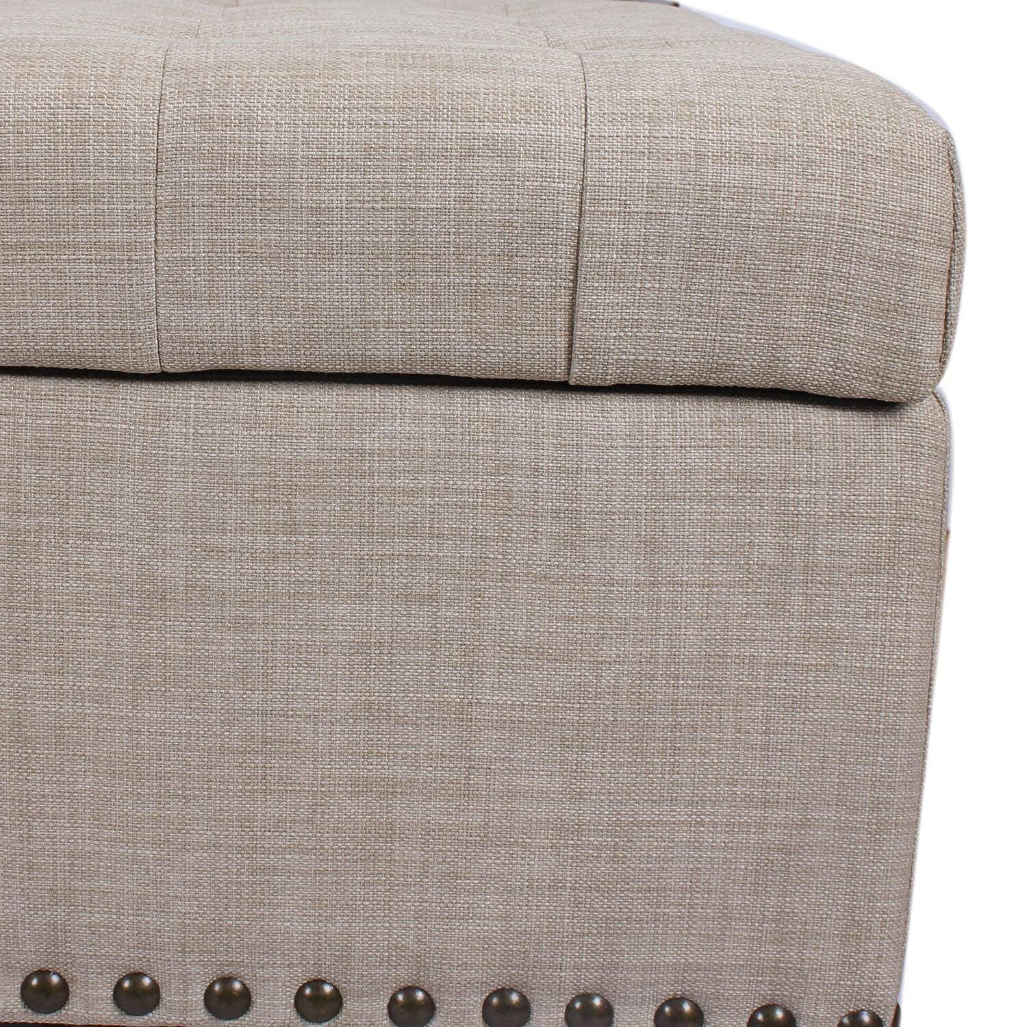 Adeco Rectangular Storage Ottoman Tufted Lift Top Bench Footstool with Sturdy Legs (Beige-2)