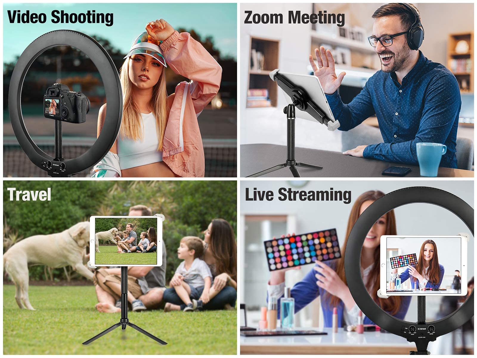 Elitehood 360 Rotatable iPad Holder, Universal Tablet Tripod Mount for 9.5-14.5' Tablets, iPad Pro, Air, & More, Compatible with 1/4'-20 Thread Tripods, Monopods, & Selfie Sticks