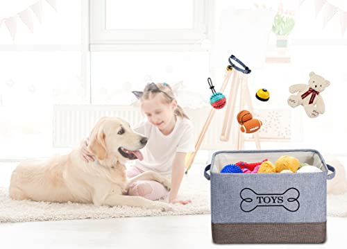Geyecete Dog Toys Storage Bins Canvas Stitching pet Baskets,with Outside handle handle,Organizer Storage Basket for Sorting Toys, Clothes and Books-Blue/Khaki