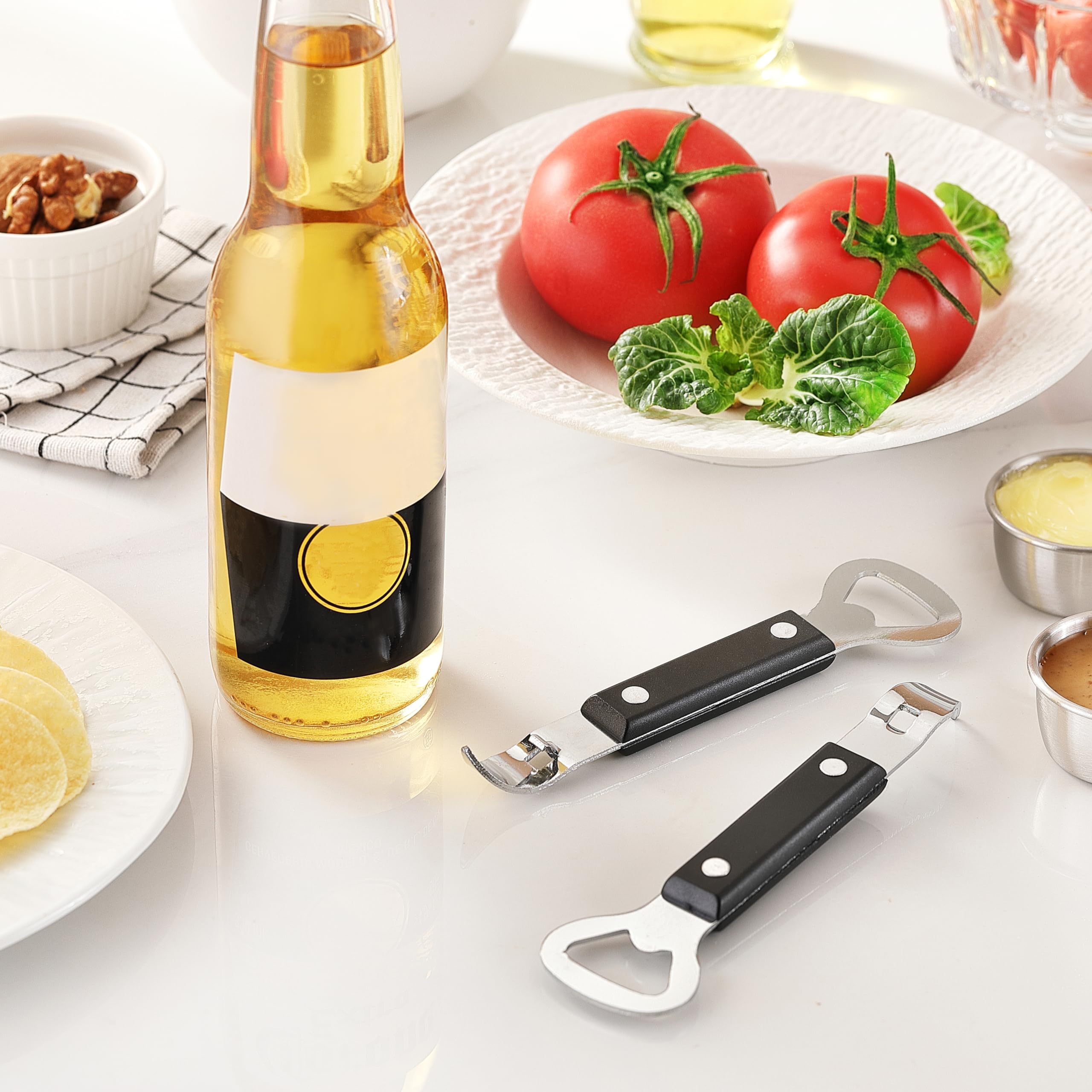 2PCS Can Opener Manual, Little Cook Stainless Steel Can Punch Bottle Opener, 2 in 1 Multifunctional Can and Beer Opener, Dishwasher Safe (2 Pack, Black)