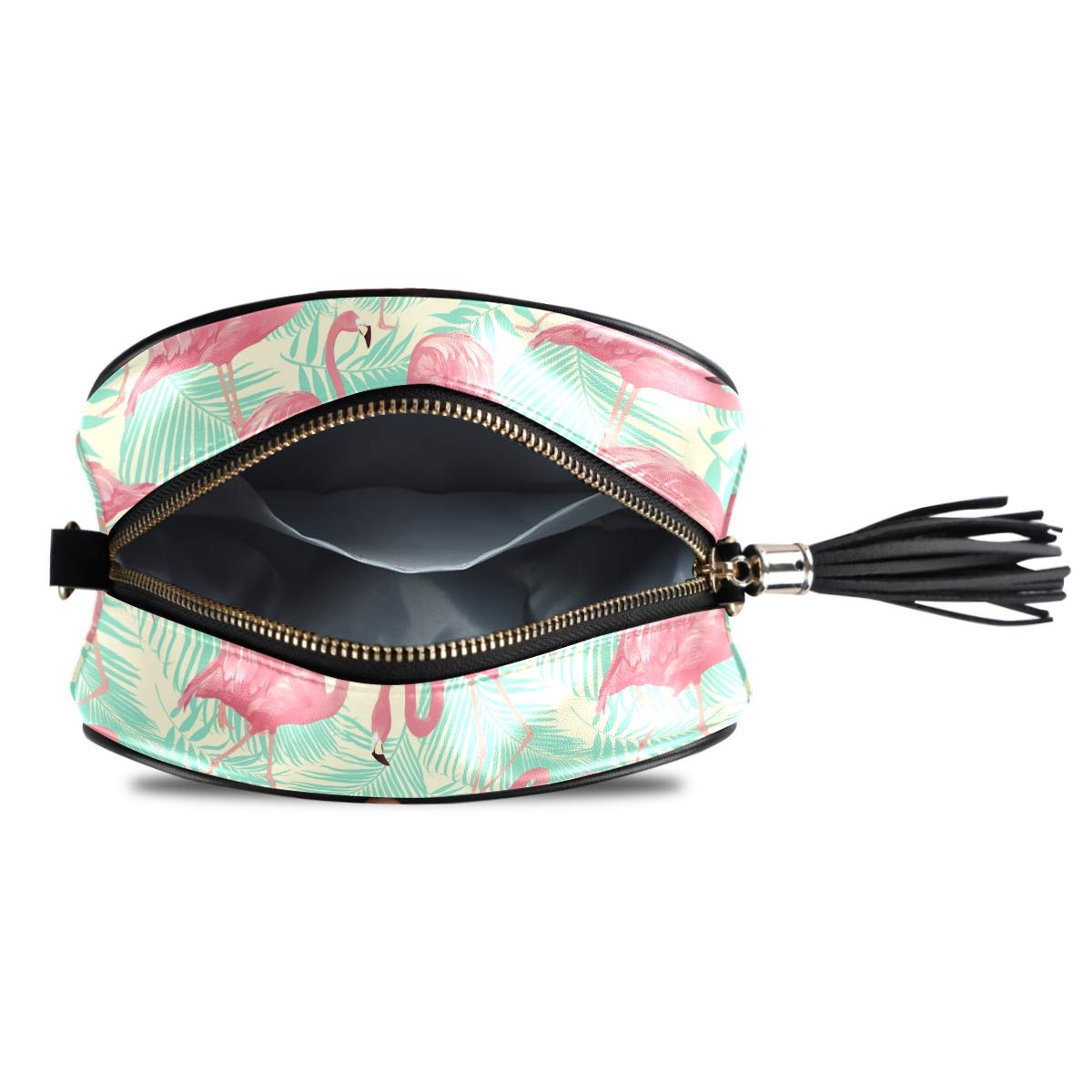 ALAZA PU Leather Small Crossbody Bag Purse Wallet Pink Flamingo Tropical Palm Leaf Cell Phone Bags with Adjustable Chain Strap & Multi Pocket