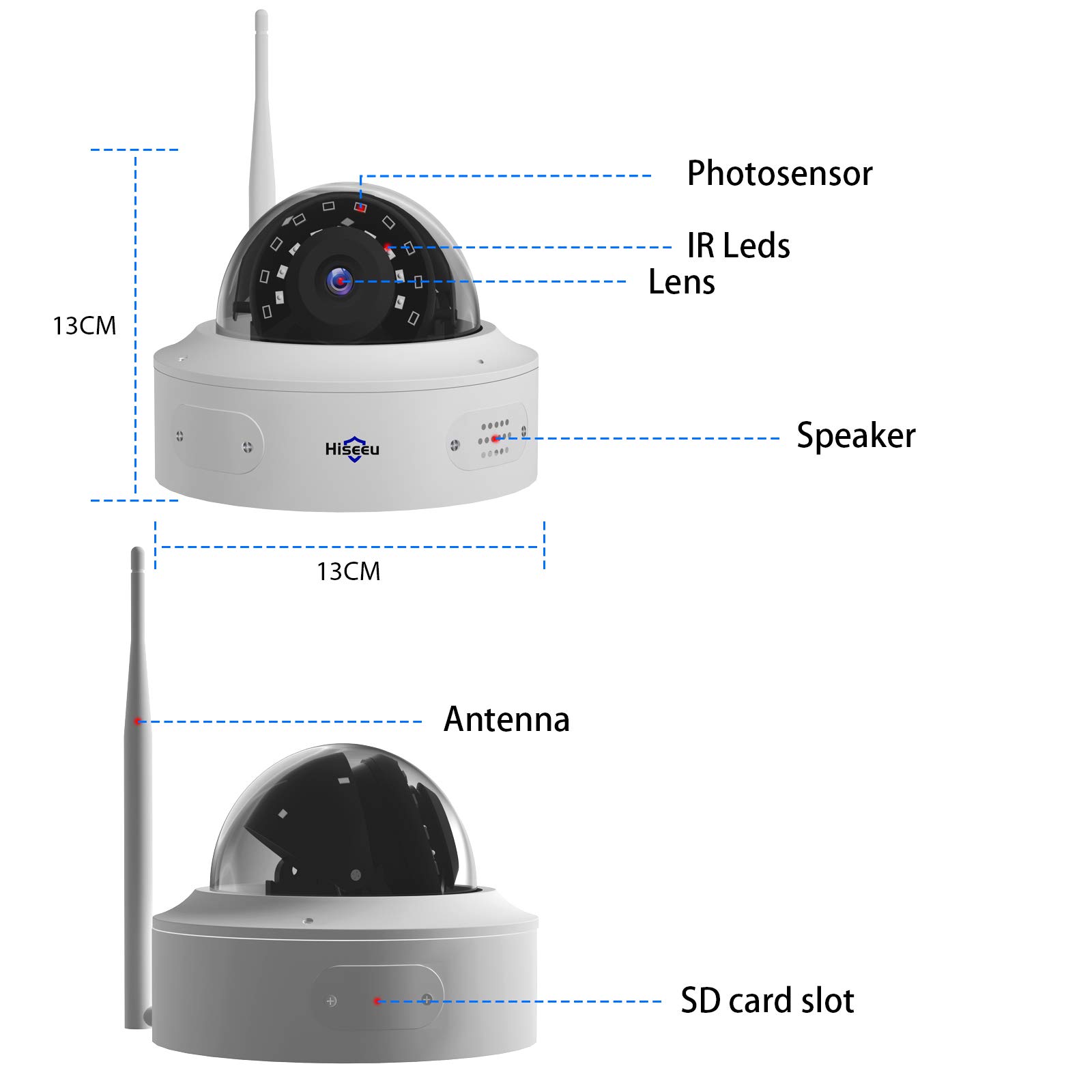 Hiseeu 2K Security Camera Outdoor, Dome Surveillance IP Camera wit Two-Way Audio IP66 Waterproof, Motion Detection,Night Vision,Not PTZ Camera Compatible Wireless Camera System