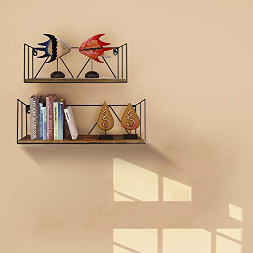 Edenseelake 2 Pack Floating Shelves Wall Mounted Storage Shelf with Metal Wire for Bedroom, Bathroom, Living Room, Kitchen and Office