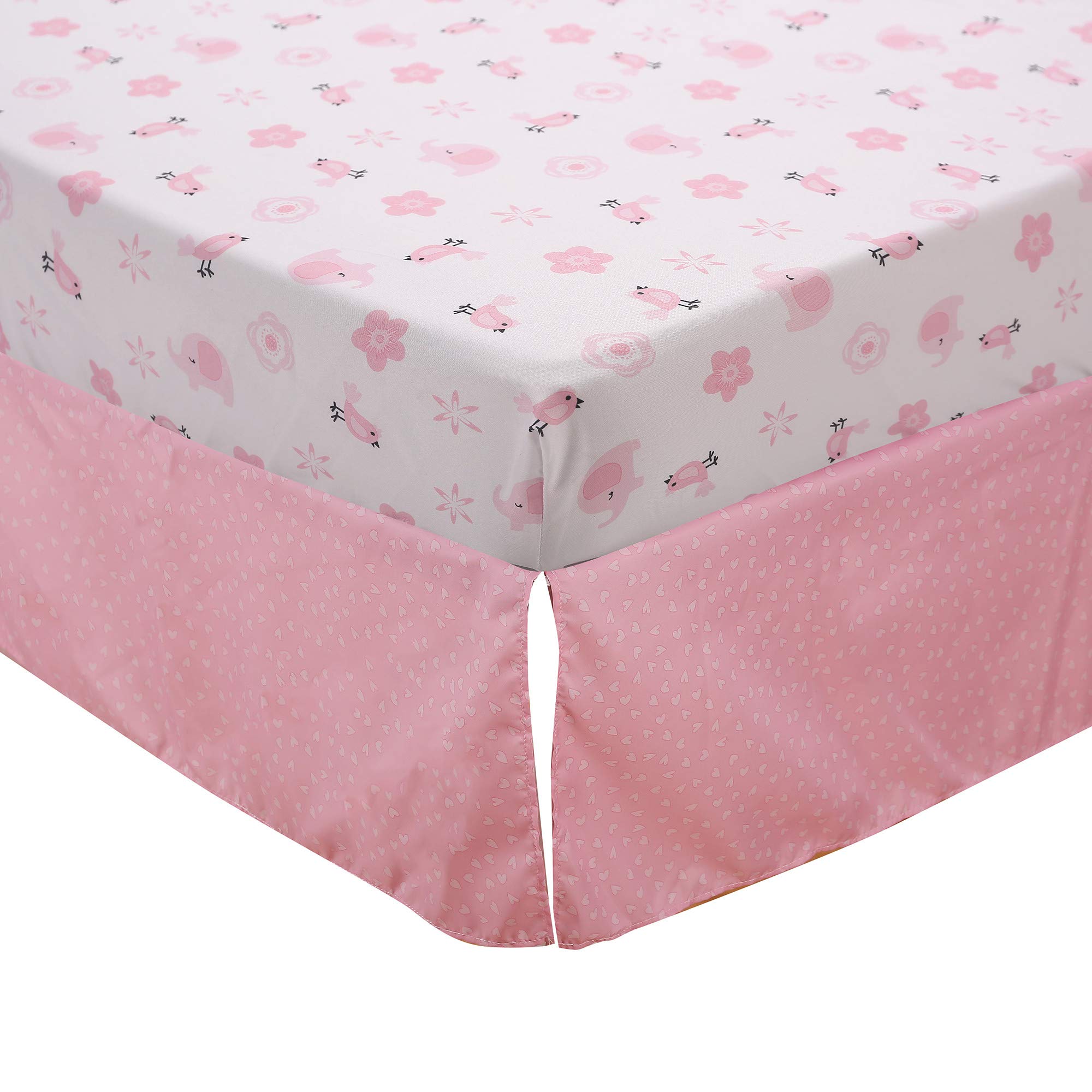 Brandream Pink Grey Elephant Crib Bedding Sets for Baby Girls | 3 Piece Nursery Set | Crib Comforter, Fitted Crib Sheet, Crib Skirt Included with Exotic Floral Design