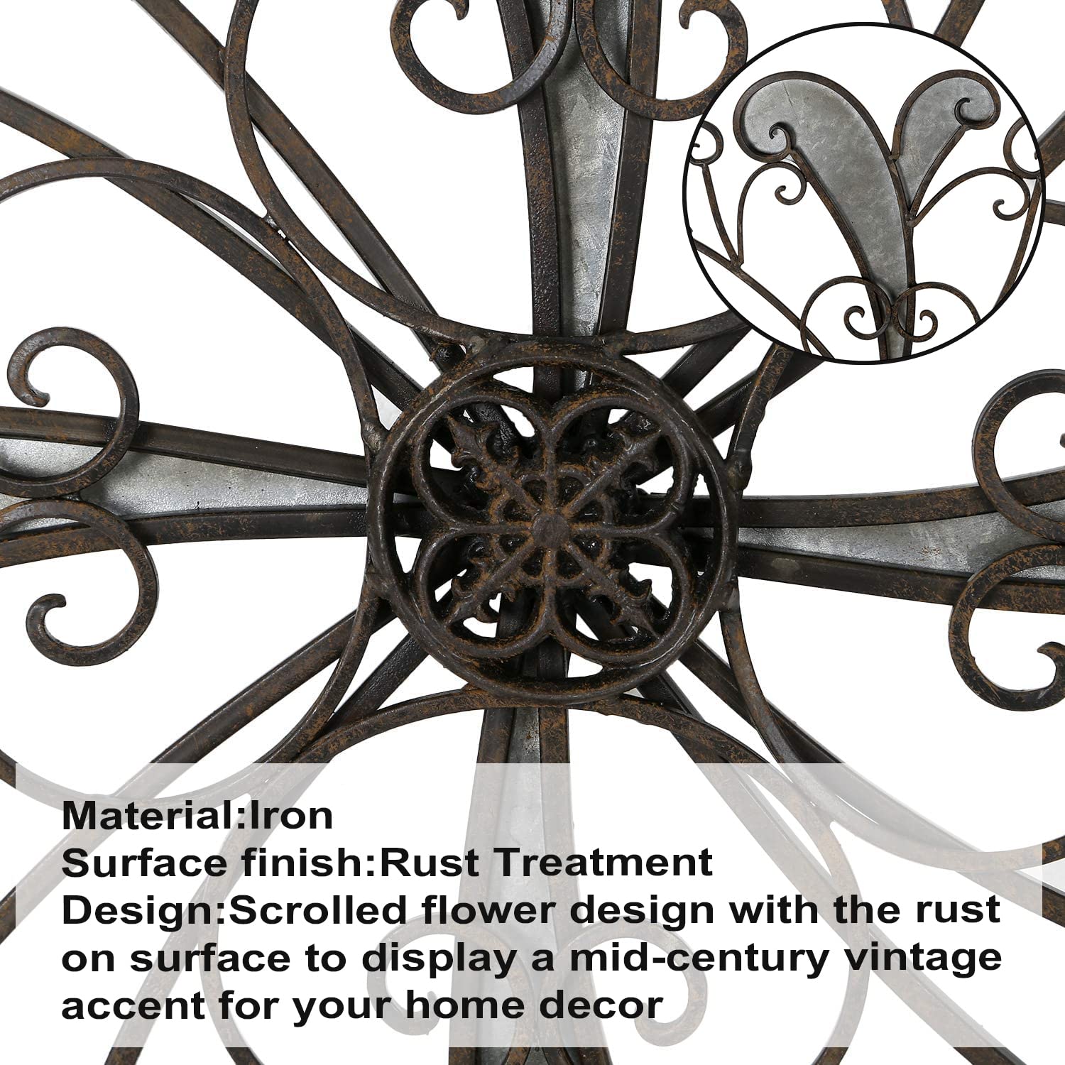 Adeco Rustic Urban Flower Scrolled Design, Metal Wall Hanging Decor For Nature Home Art Decoration & Kitchen Holiday Wall Decorations, Christmas Wall Art Gifts - 25x25 Inches