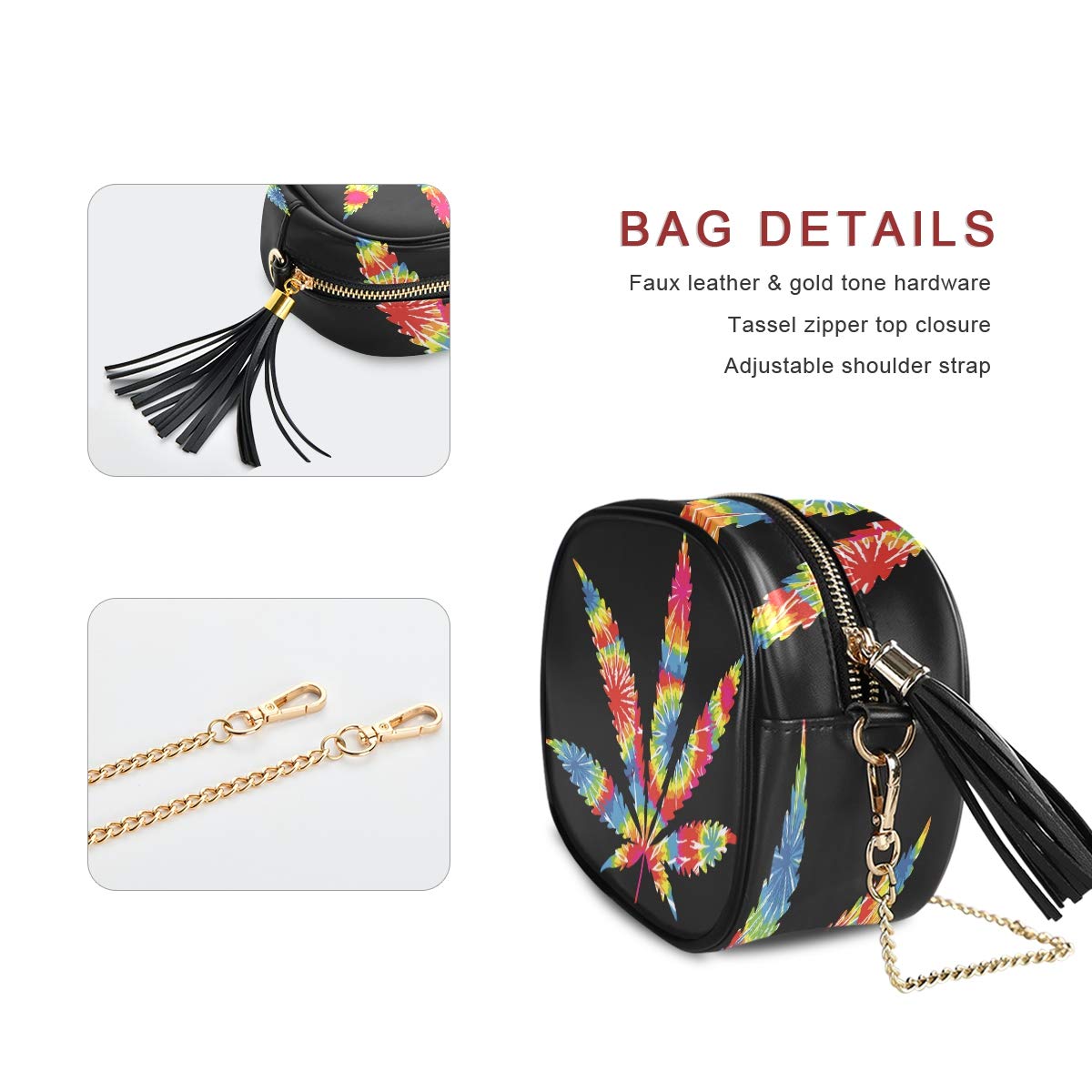 ALAZA Women's Tie Dyed Pot Leaf Cross Body Bag Chain Shoulder Handbag Purse with Tassel