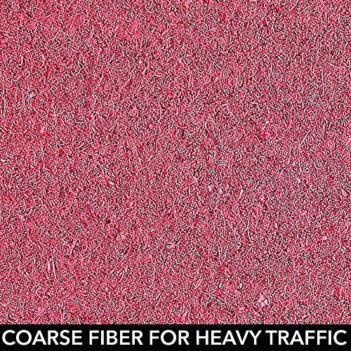 mDesign Rectangular Coir and Rubber Entryway Welcome Doormat with Natural Fibers for Indoor or Outdoor Use - Decorative Script Hello Design - Dark Pink/Natural