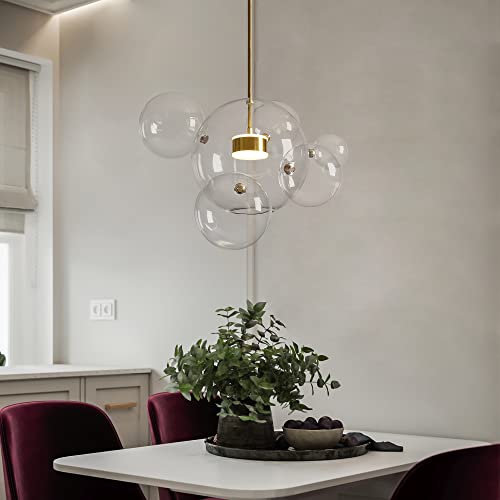 EDISLIVE Modern Artistic Chandeliers Bubble 1-Light 6-Clear Globe Glass Sputnik Pendant Light for Dining Room White