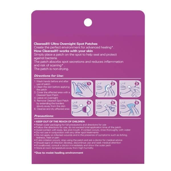 Clearasil Stubborn Acne Overnight Spot Pimple Patches, 18 Count (Pack of 3)