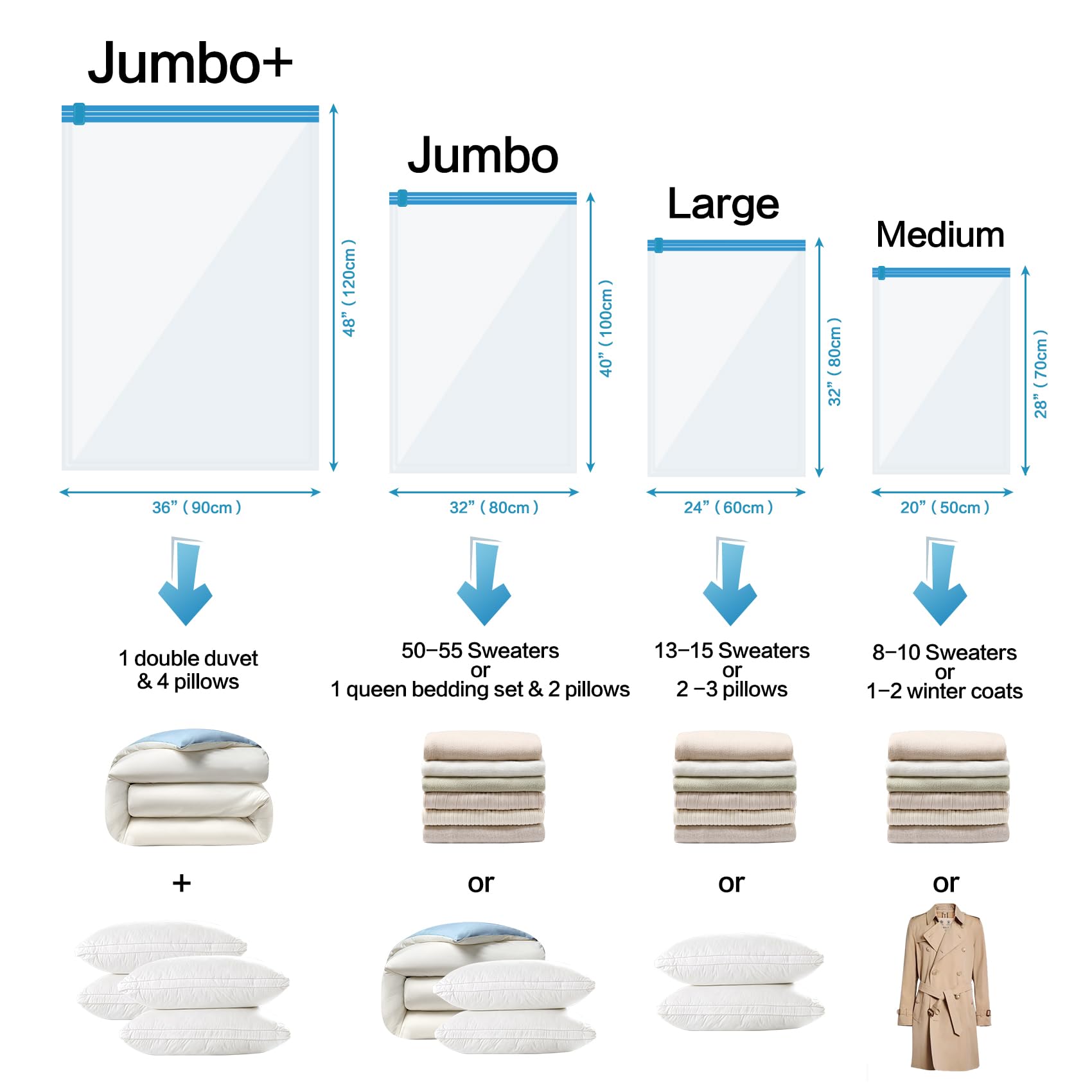 8 Pack Large Vacuum Storage Bags, Space Saver Vacuum Bags, Large Vacuum Seal Bags For Clothing, Clothes, Pillows, Comforters, Blankets, Bedding with Hand Pump