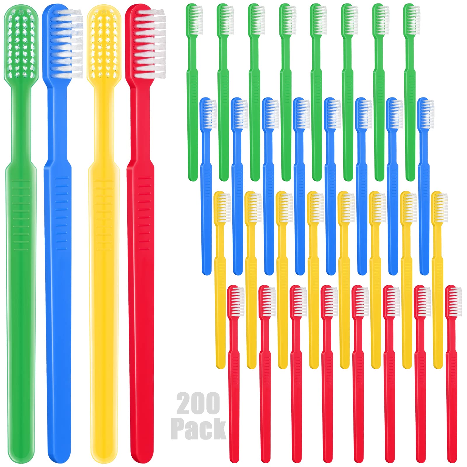 200 Pack Prepasted Disposable Toothbrushes Individually Wrapped Soft Bristle Travel Tooth Brush Single Use Wrapped for Hotel, Camping, Travel, No Water Needed, 4 Colors