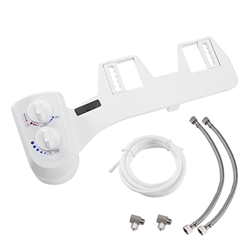 Absbidet Attachment for Toilet, Double Knob Toilet Bidet with Self Cleaning Function, Simple Installation ABS Attachment Single Nozzle Bidet for 2 Piece Toilet(G1/2)
