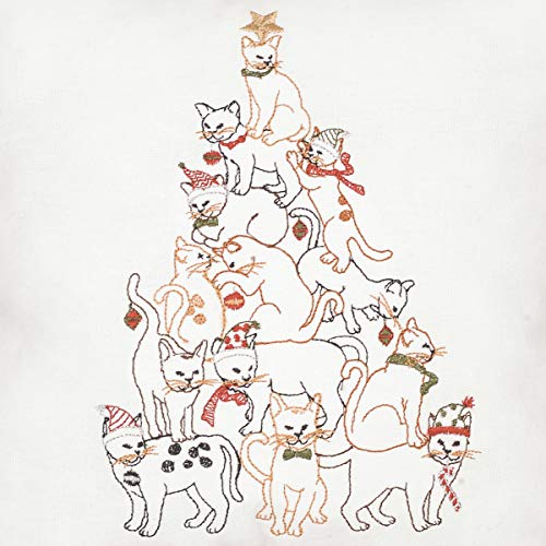 C&F Home Cat Christmas Tree Embroidered Saying Decor Decoration Accent Pillow 10 x 10 Brown
