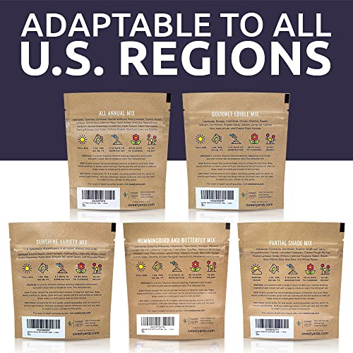 Bulk Wildflower Seeds Variety Pack - 5 Large Packets 5 Different Mixes - Over 1/4 Pound - More Than 30,000 Open Pollinated Seeds