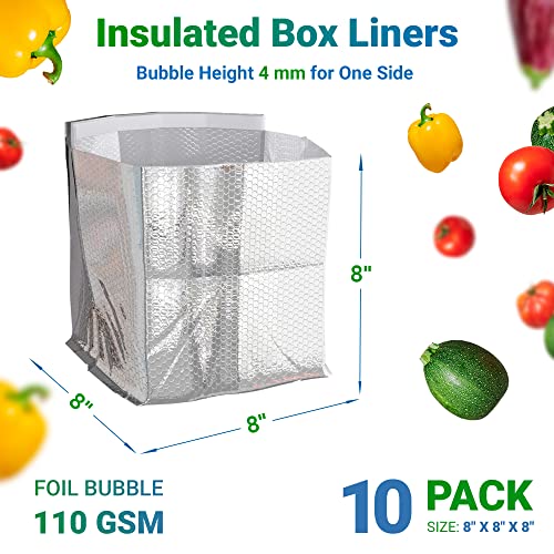 Amiff Thermal Insulated Box Liners 8 x 8 x 8 Inch. Metalized Foil Food Insulation Cooler Liners 10 Pack. Thermal Liner for Boxes. Insulated Box Liner with Adhesive Strip. Waterproof Cooler Liner