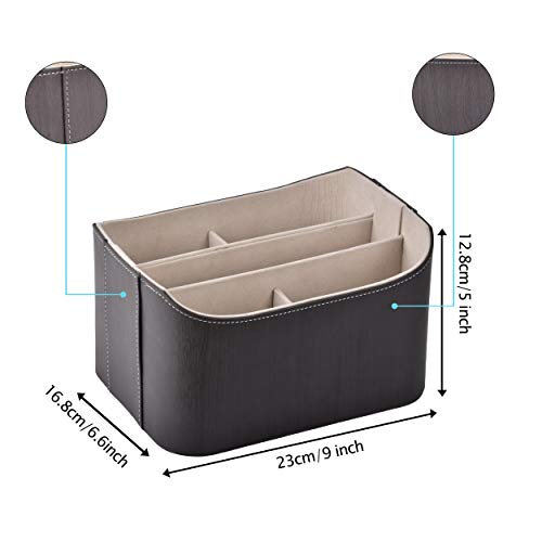LUXSUN Remote Control Holder, Large Capacity Leather Remote Caddy, Desktop Organizer and Storage Box with 5 Compartments for TV Remotes/Controllers/Media Player/Mobile Phone/Pencil(Grey