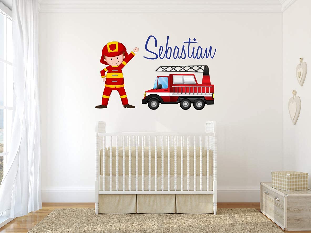 Custom Name Firefighter Wall Decal - Personalized Nursery Name -Wall Decal for Nursery Decoration playroom Decoration (Wide40 x25 Heigth Inches)