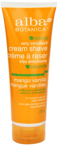 Alba Botanical Mango Vanilla Very Emollient Cream Shave, 8 Ounce Tubes (Pack of 4)