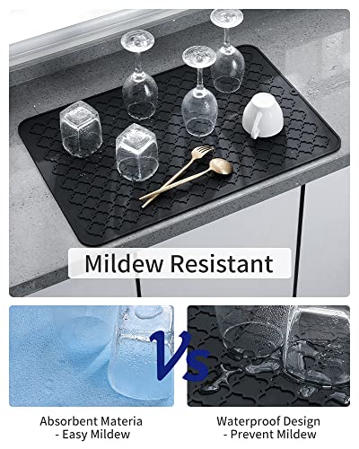 AMOAMI-Dish Drying Mats for Kitchen Counter Heat Resistant Mat Kitchen Gadgets Kitchen Accessories (16" x 24", BLACK)