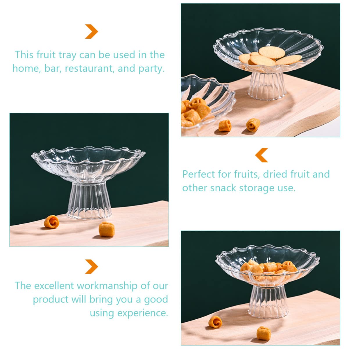 2pcs Crystal Fruit Plate Set Footed Fruit Bowl Glass Dessert Dome Lids Glass Dessert Dish Food Server Display Stand Cupcake Containers Round Dessert Plate High Borosilicate Glass