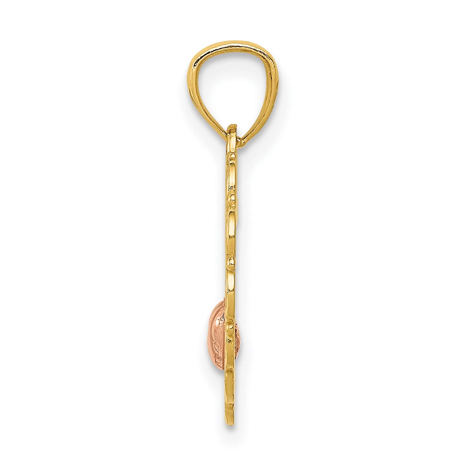 14k Two-Tone Mom Word Small Rose Gold Heart On Large Yellow Gold Filigree Border Heart Pendant 20 mm x 17 mm
