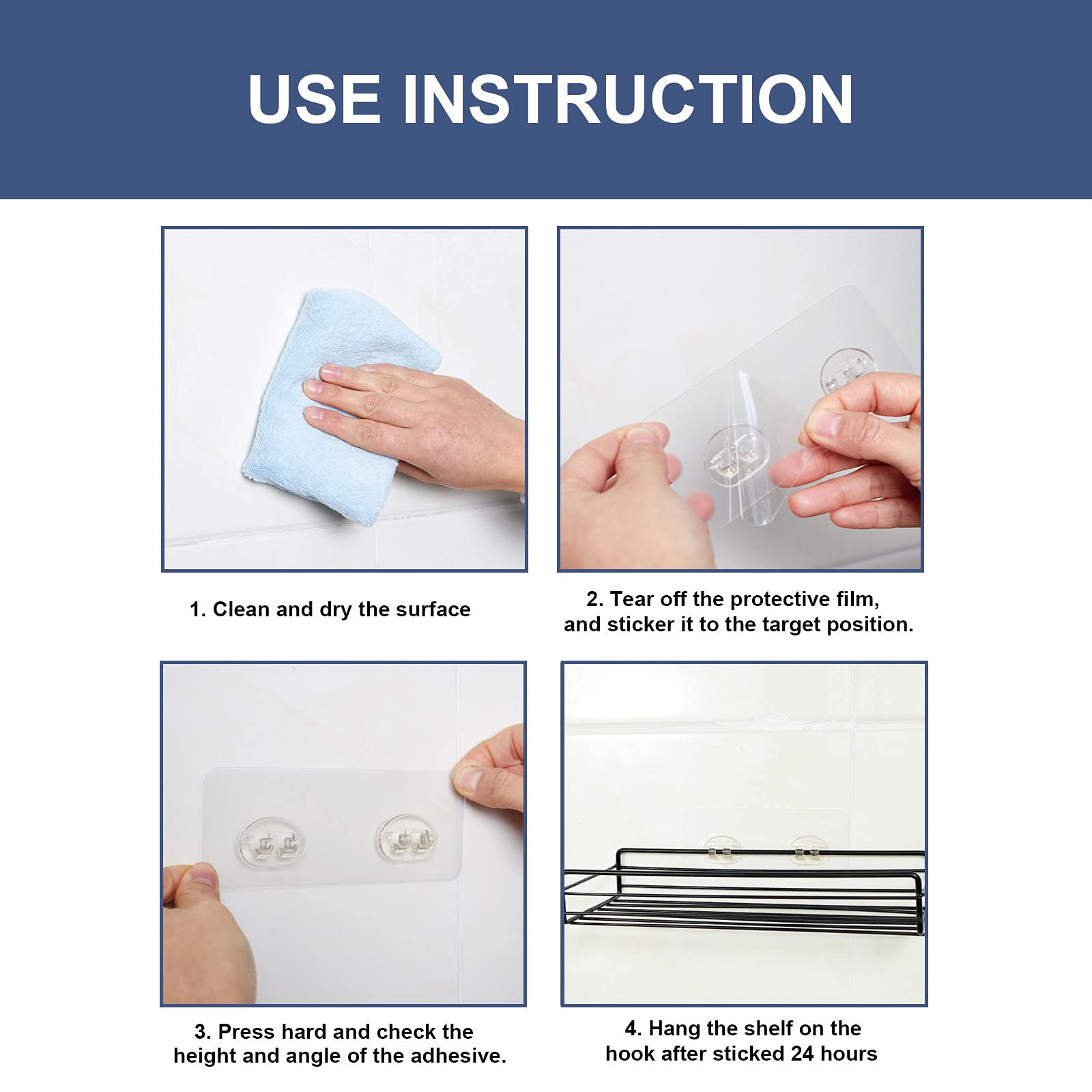 8 Pack Shower Caddy Adhesive Hooks Replacement, Strong sticker Single Hooks for Bathroom Shower Caddy Corner Shelf basket Soap Dish adhesive hanging Hooks, No Drilling Wall Shower Kitchen Accessories