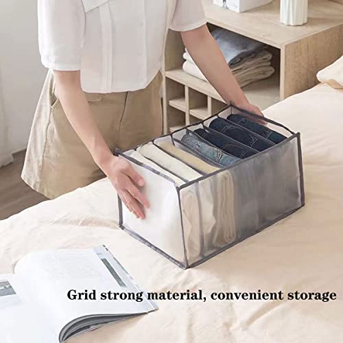 3 Pcs 7 Grids Washable Wardrobe Clothes Organizer,Jeans Compartment Storage Box, Foldable Closet Drawer Organizer Clothes Drawer Mesh ,and 9 Grids Shirts, T-shirts Grid (2 pcs Jeans Grid+Leggings Grid)