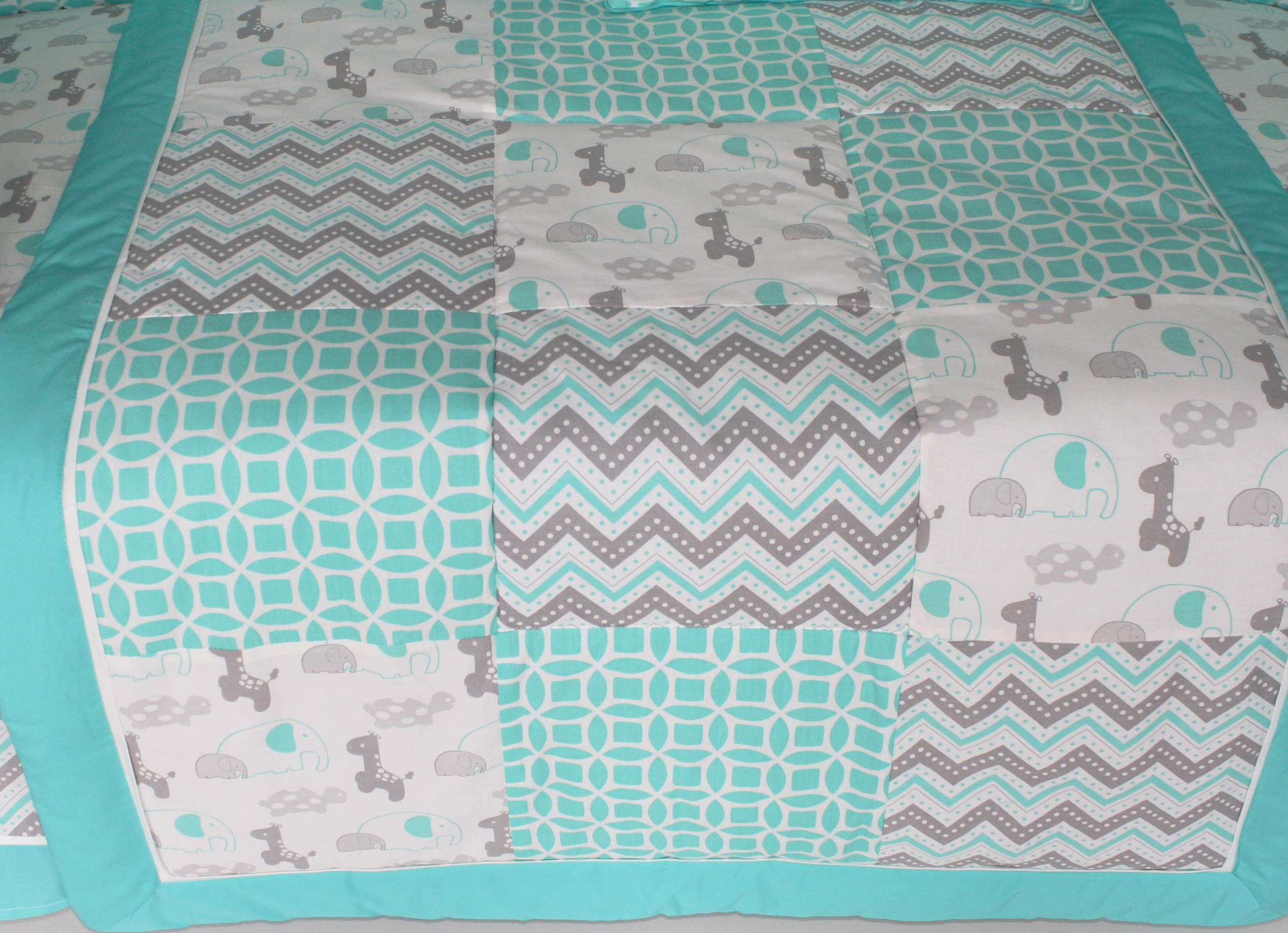 BabyFad Animal Print Turquoise 9 Piece Baby Crib Bedding Set 100% Cotton