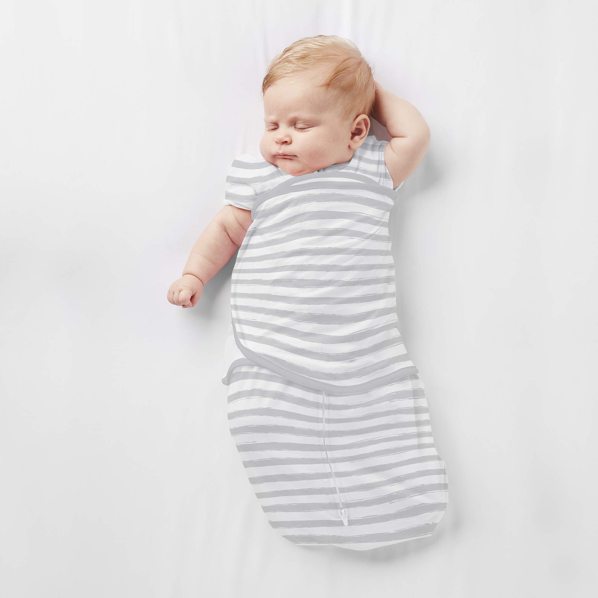 BreathableBaby Adjustable 3-in-1 Soft Premium Cotton Newborn Swaddle Trio Blanket & Wrap, (Infants 0-4 months) β Gray Watercolor Stripe, Arms Up, Arms Down, Arms Out, 61233-A