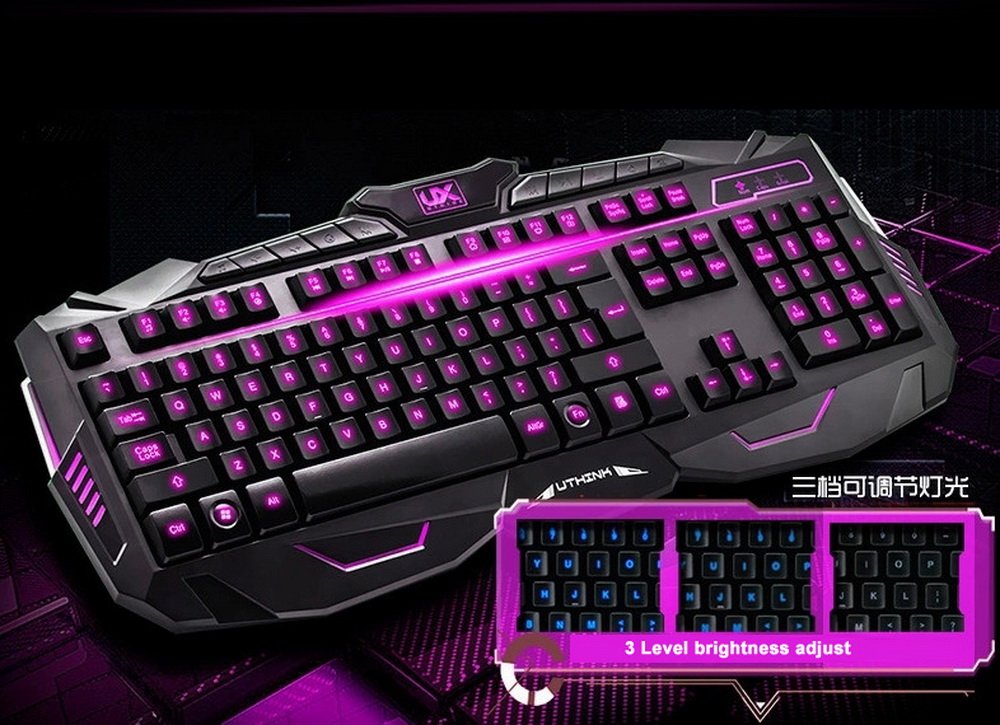 axGear USB LED Light Gaming Keyboard and Mouse Set Kit for Computer PC Multimedia Gamer