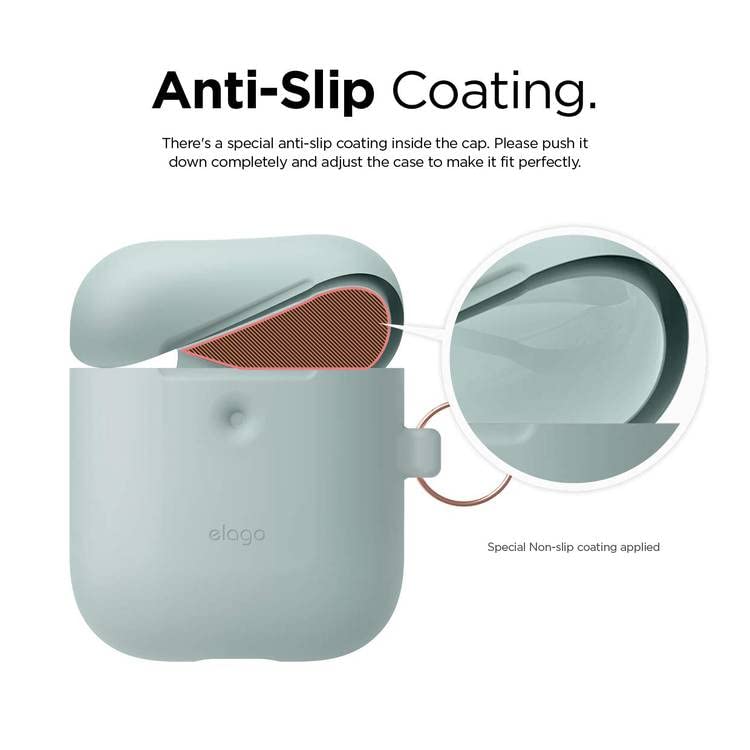 elago Silicone Case with Keychain Compatible with Apple AirPods 2 Wireless Charging Case, Front LED Visible, Anti-Slip Coating Inside, Premium Silicone [Baby Mint]