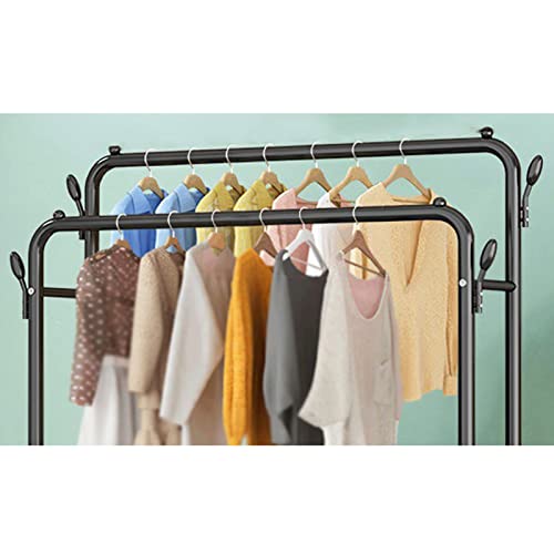 AGGJ Coat Rack Wall Mount with Shelf Double Rod Garment Rack with Heavy Duty Clothes Rack On Wheels and Bottom Shelves, for Entrance, Foyer, Bedroom (Color : White, Size : 150 * 50 * 154)
