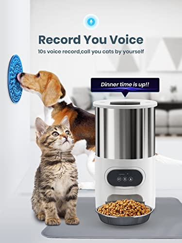 Automatic Cat Feeder, WHDPETS WiFi Cat Food Dispenser for 2 Cats & Dogs, 304 Stainless Steel Pet Feeder with Feeding Mat, 2-Way Splitter, APP Control, 10s Voice Recorder, Dual Power Supply