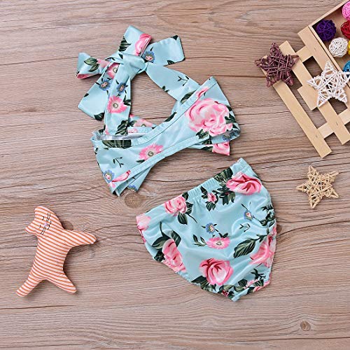 Cute Baby Girls 2Pcs Bikini Bathing Swimsuit Halter Tube Top+Floral Bottom Summer Sunsuit (Floral, 0-6Months)