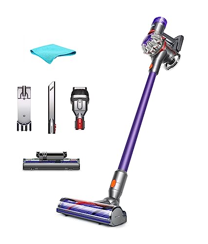 Dyson V8 Origin+ Cordless Stick Vacuum Cleaner | Purple, HEPA Filter, Bagless, Telescopic Handle, Rotating Brushes, Battery Operated, Up to 40 Min Runtime, 2-Year Warranty, with 5AVE Microfiber Cloth