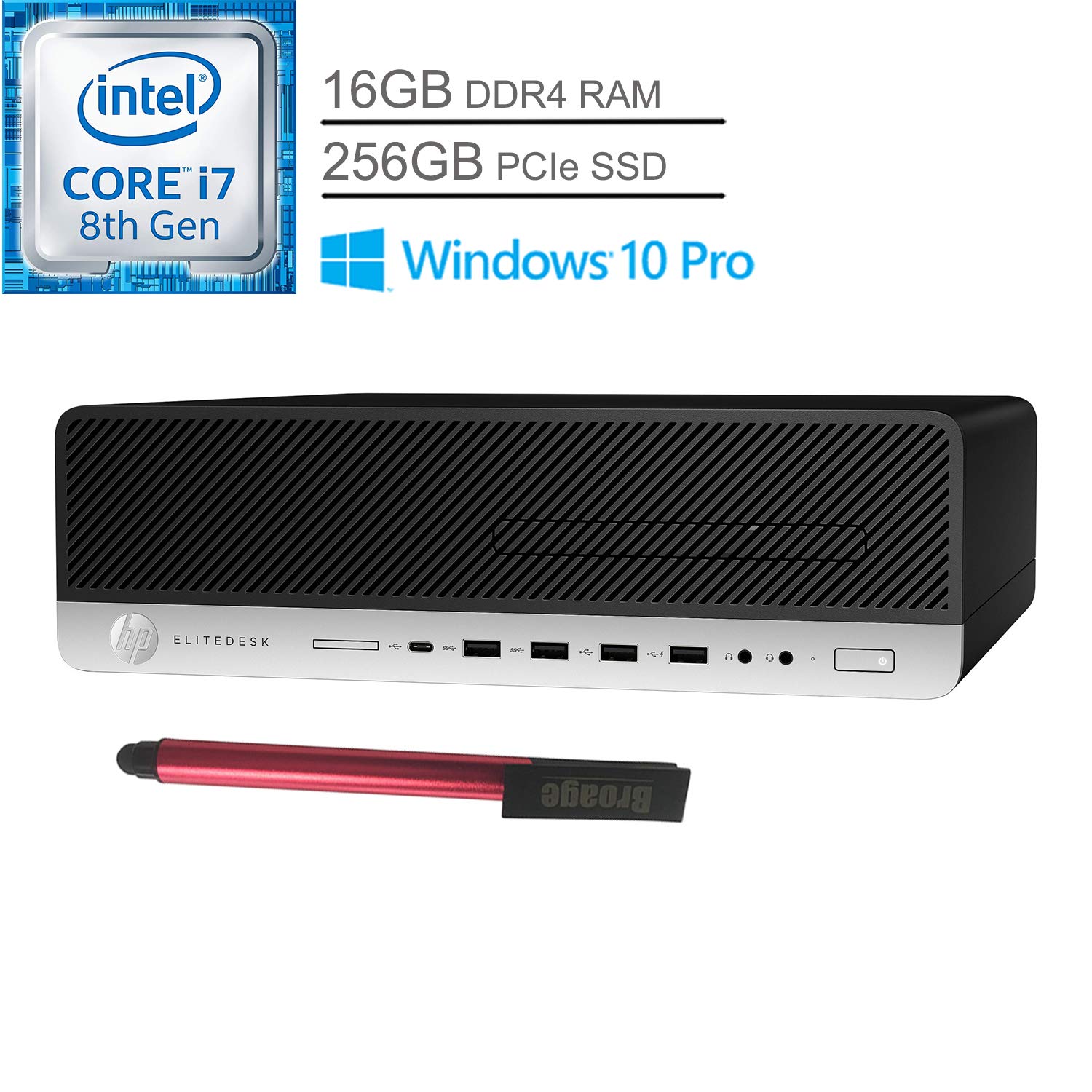 HP EliteDesk 800 G4 SFF Business Desktop Computer_ Intel Hexa-Core i7-8700 up to 4.6GHz, 16GB DDR4, 256GB PCIe SSD, DVDRW_ Wireless WiFi Adaptor_ Windows 10 Pro_ BROAGE 64GB Flash Drive