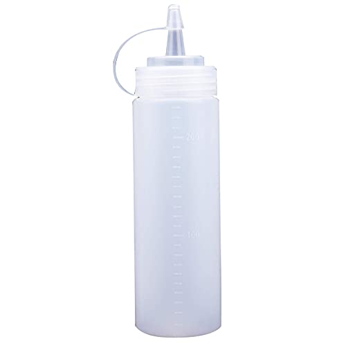 Bekith 8 oz Plastic Squeeze Condiment Bottle, 12 Pack Multipurpose Squirt Bottles with Twist On Cap Lids and Discrete Measurements for Sauce, Ketchup, BBQ, Dressing, Paint, Workshop, Pancake Art Dispenser