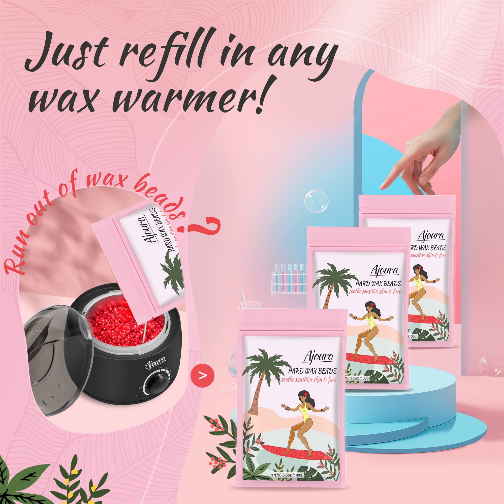 2LB Hard Wax Beads +300g Wax Beans Refilled for Brazilian Bikini Full Body Face Eyebrow Armpit Leg Back and Chest Hair Removal