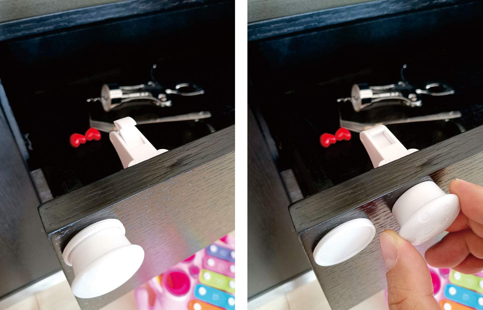 Baby Proofing Magnetic Cabinet Locks Child Proof Extra Magnet (4 Pack) Universal Replacement Keys for Magnetic Locking System - Baby Safety Latch for Drawers and Cabinet - 4 Key Holders Included