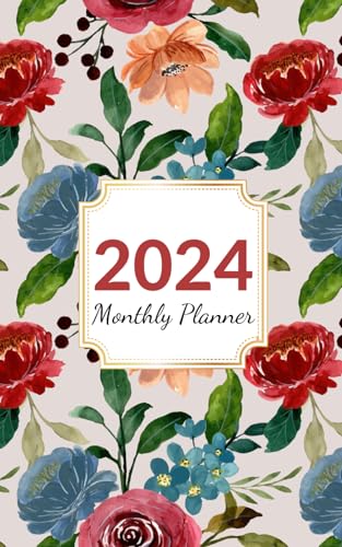 2024 Monthly Planner: Small Size 5x8 Inches | One Year Calendar Schedule Organizer (12 Months from January to December) with Holidays | Watercolor Flowers Cover