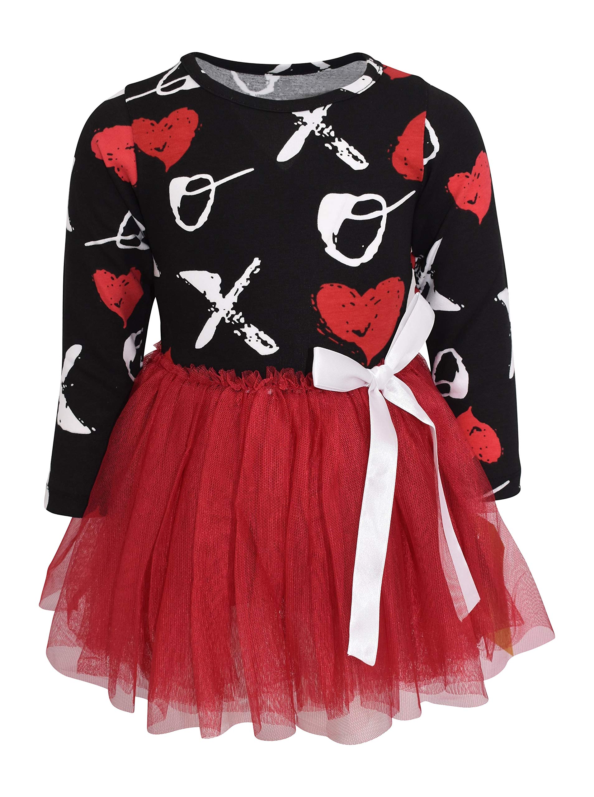 Girls Long Sleeve Valentines Day Tulle Tutu Dress for Kid and Toddler Black 7 Years