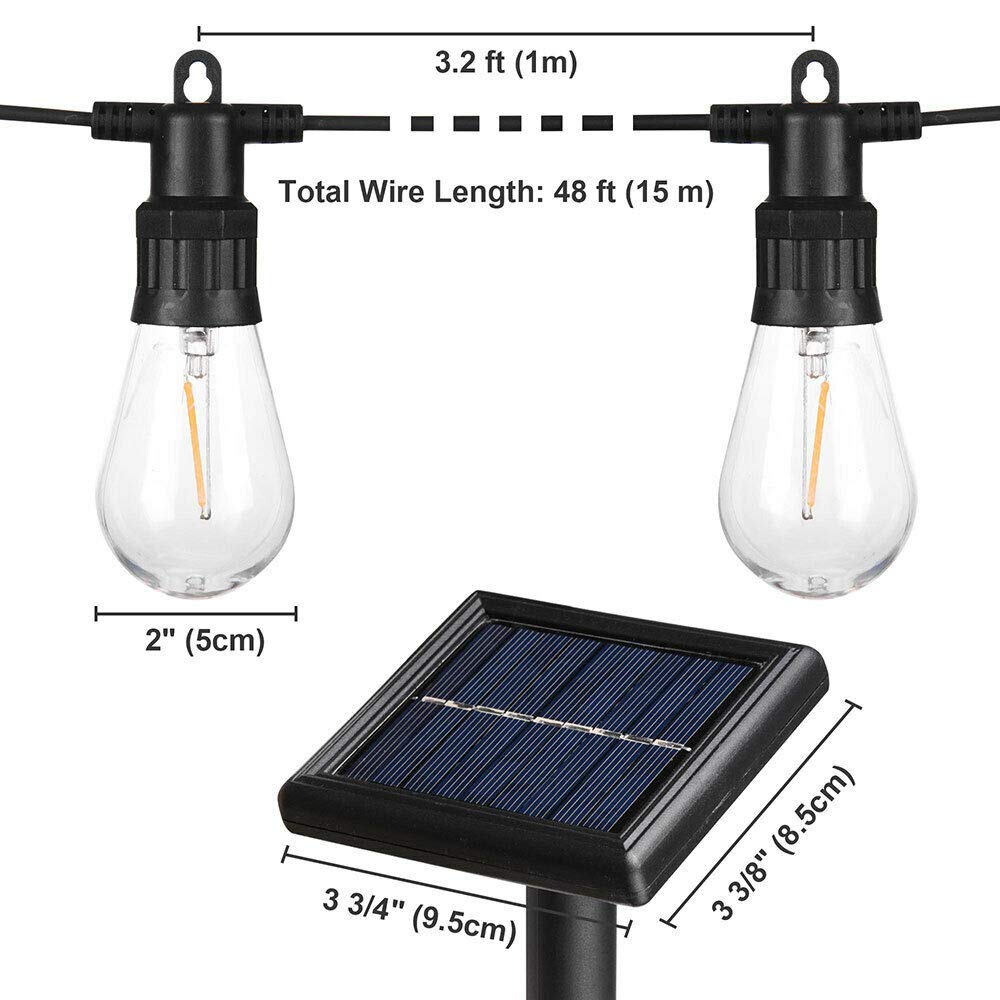 Ampersand Shops 48 Feet Outdoor Solar String Lights Warm White 15 LED Bulbs Home Garden Patio Backyard Mood Lighting
