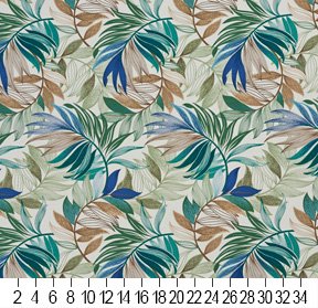 A239 Outdoor Indoor Marine Upholstery Fabric by The Yard | Various Vibrant Leaves - Teal Beige and Green