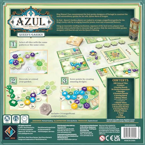 Azul Queen's Garden Board Game - Create a Royal Paradise! Mosaic Tile Placement Strategy Game for Kids and Adults, Ages 10+, 2-4 Players, 45-60 Minute Playtime, Made by Plan B Games